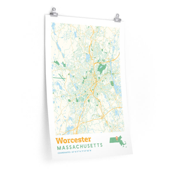 Worcester Massachusetts City Street Map Poster - Allegiant Goods Co.