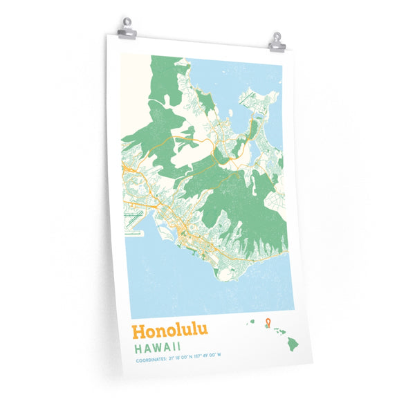 Honolulu Hawaii City Street Map Poster - Allegiant Goods Co.